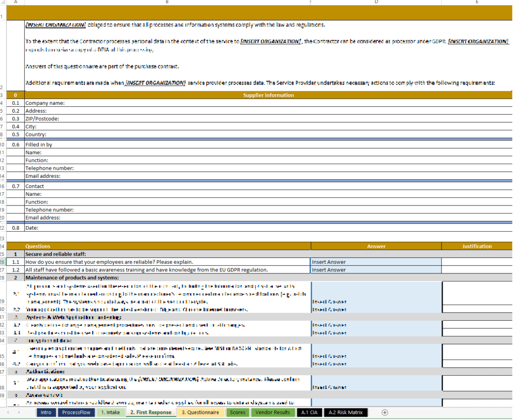 Procurement Supplier Risk Assessment Template | Cloud Vendor