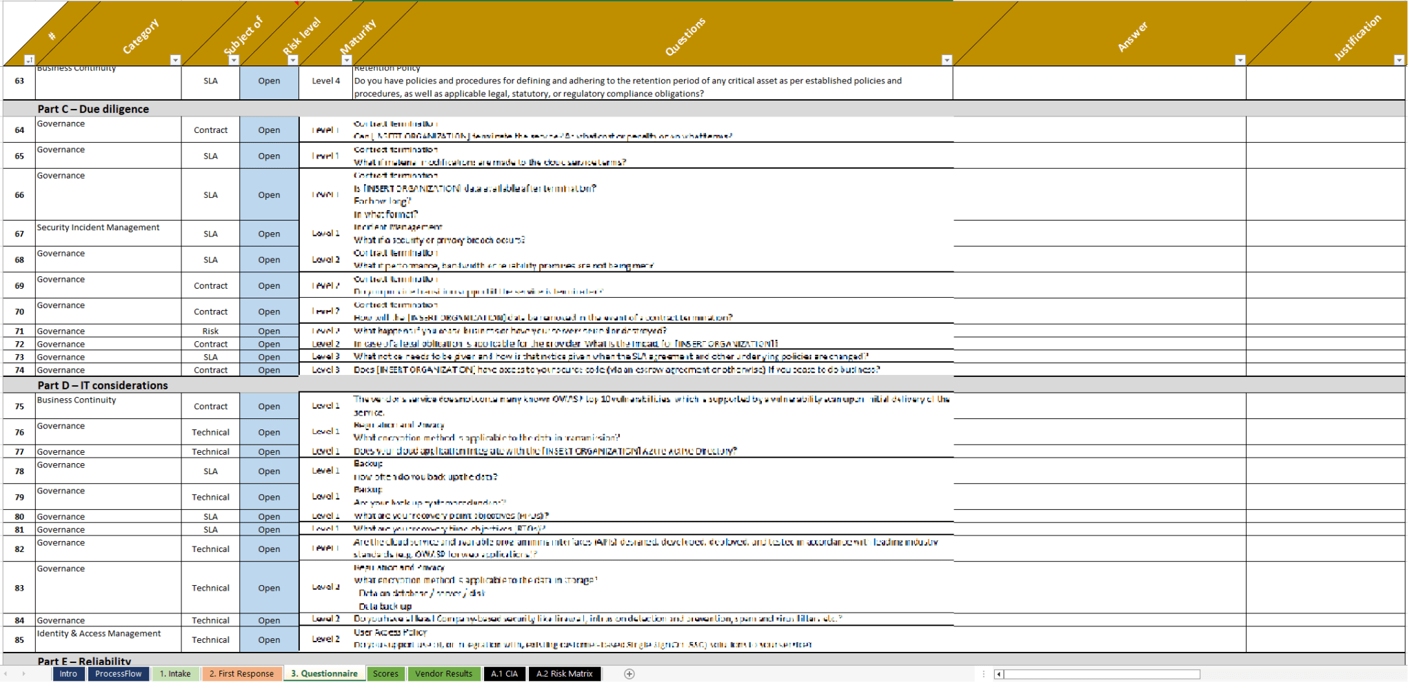 Procurement Supplier Risk Assessment Template | Cloud Vendor
