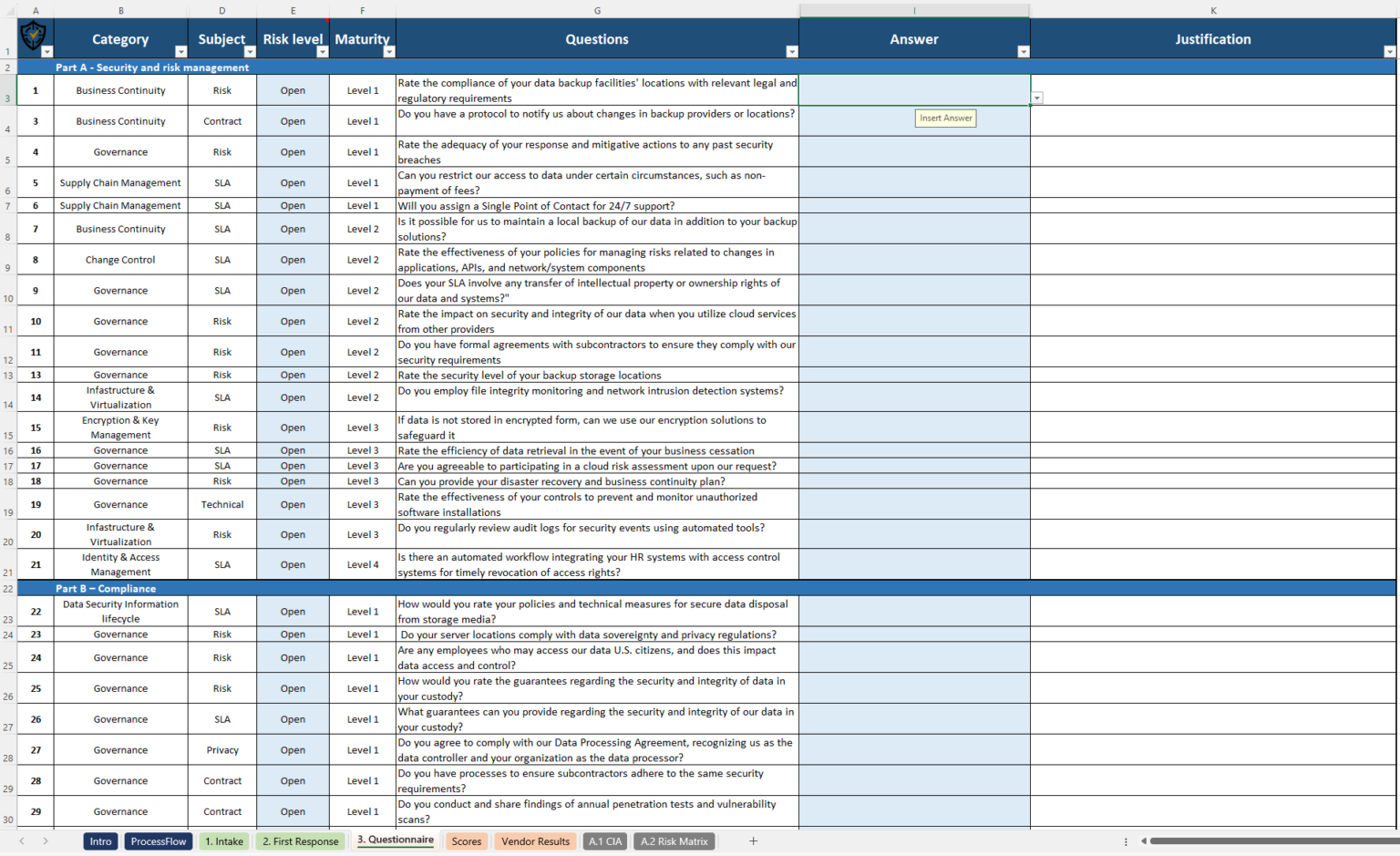 Procurement Supplier Risk Assessment Template | Cloud Vendor