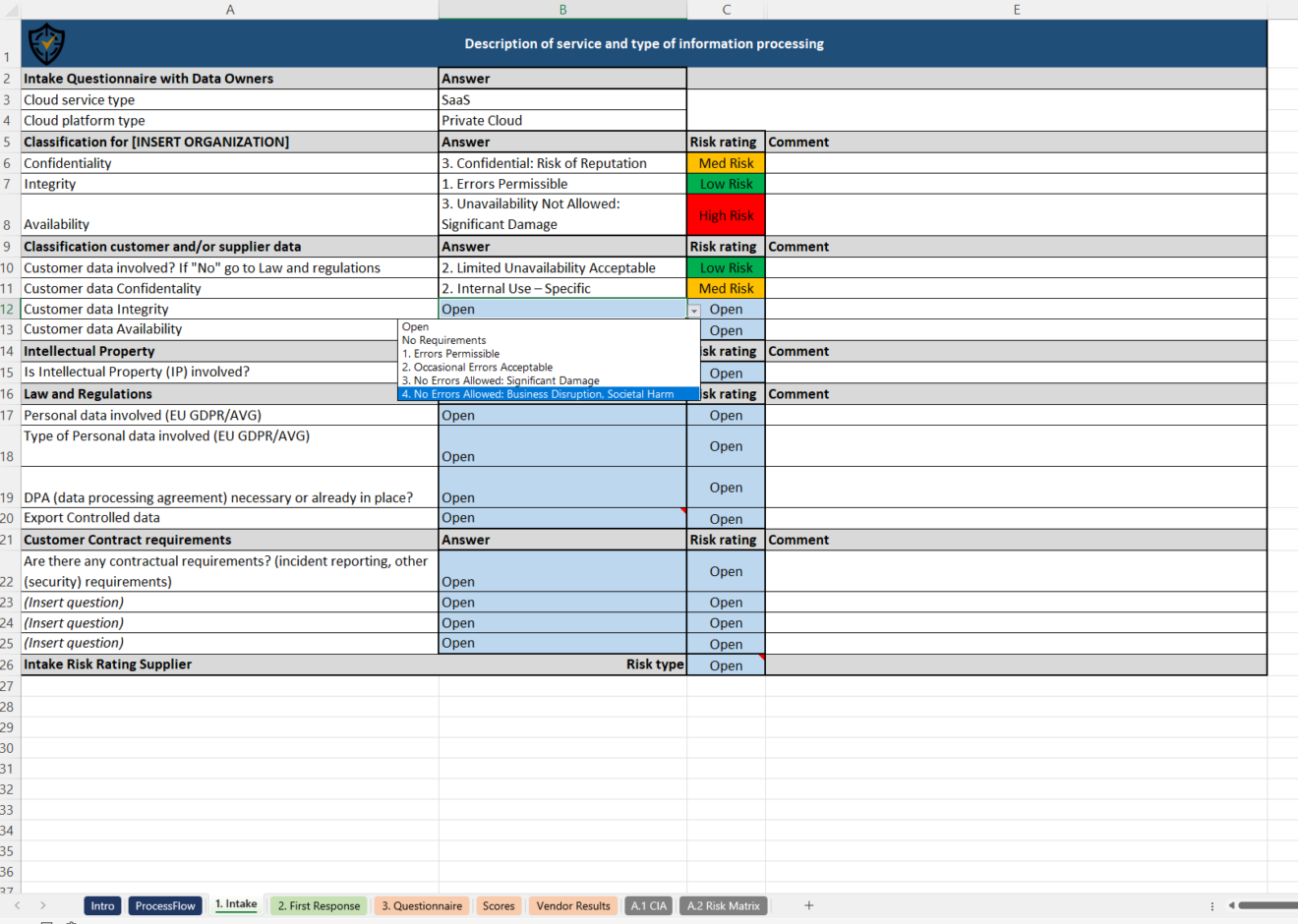 Procurement Supplier Risk Assessment Template | Excel Sheet