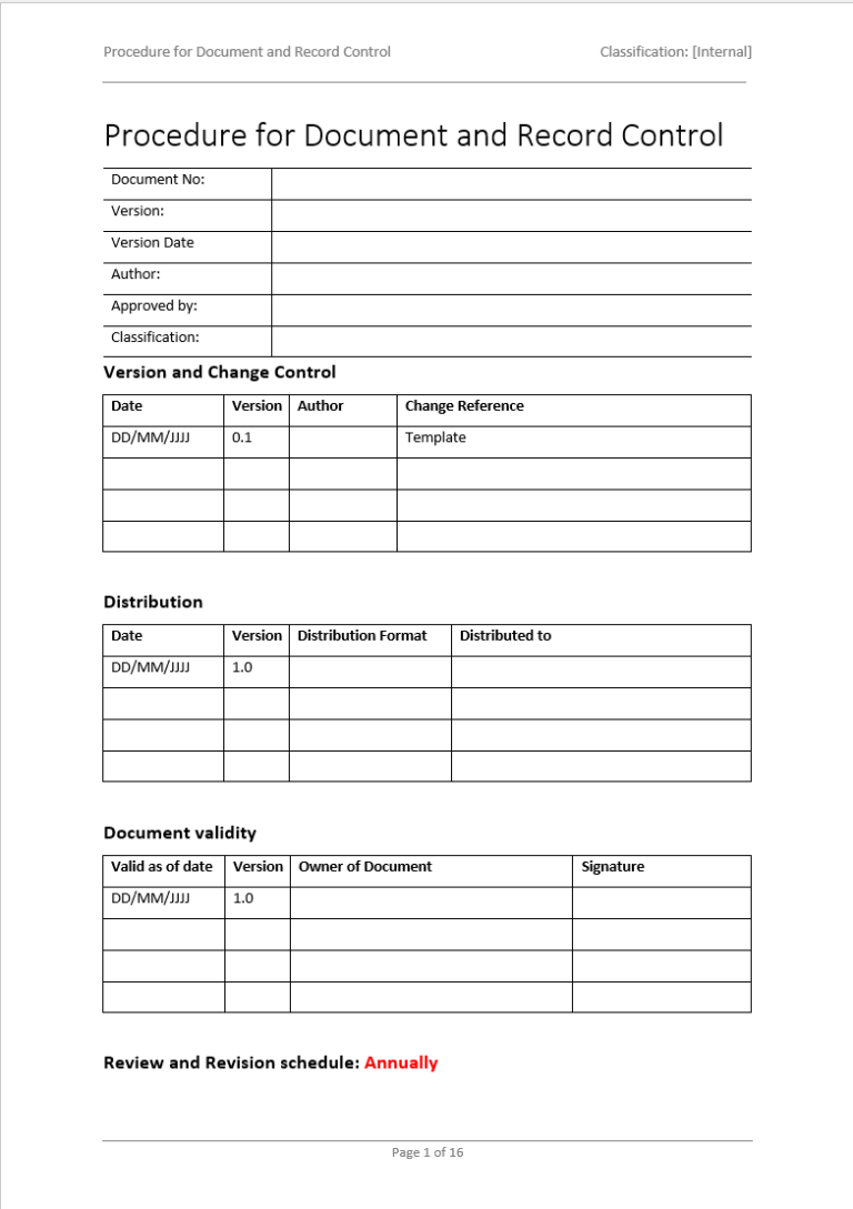 ISO 27001 Procedure For Document And Record Control
