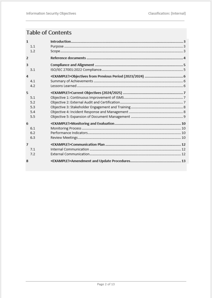 Information Security Objectives Template | ISO 27001 Clause 6.2
