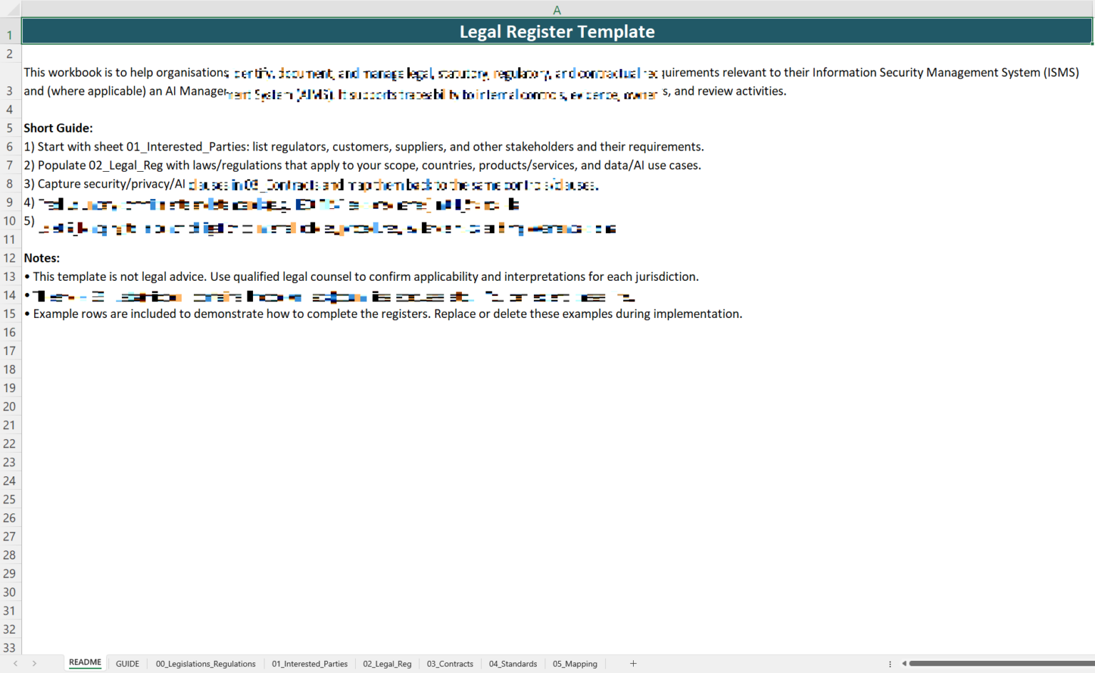 ISO 27001 & ISO 42001 Legal Register Template (Excel)