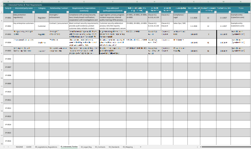 ISO 27001: Legal Register Template