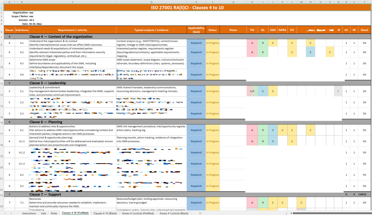 ISO 27001 & ISO 27002 RA(S)CI Matrix Template (Excel)