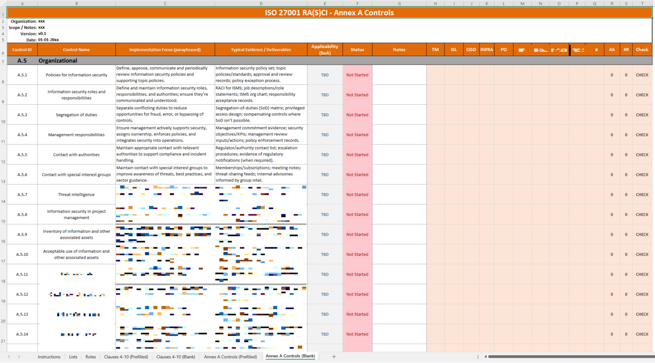 ISO 27001 & ISO 27002 RA(S)CI Matrix Template (Excel)
