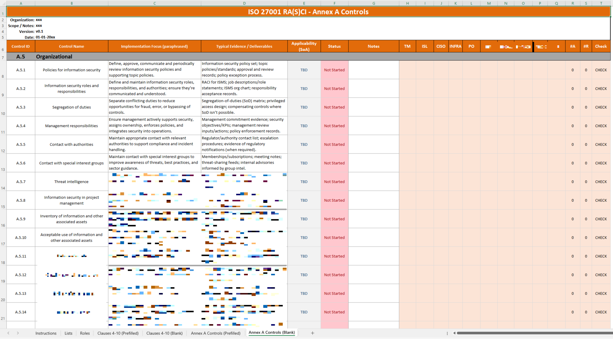 ISO 27001 & ISO 27002 RA(S)CI Matrix Template (Excel)