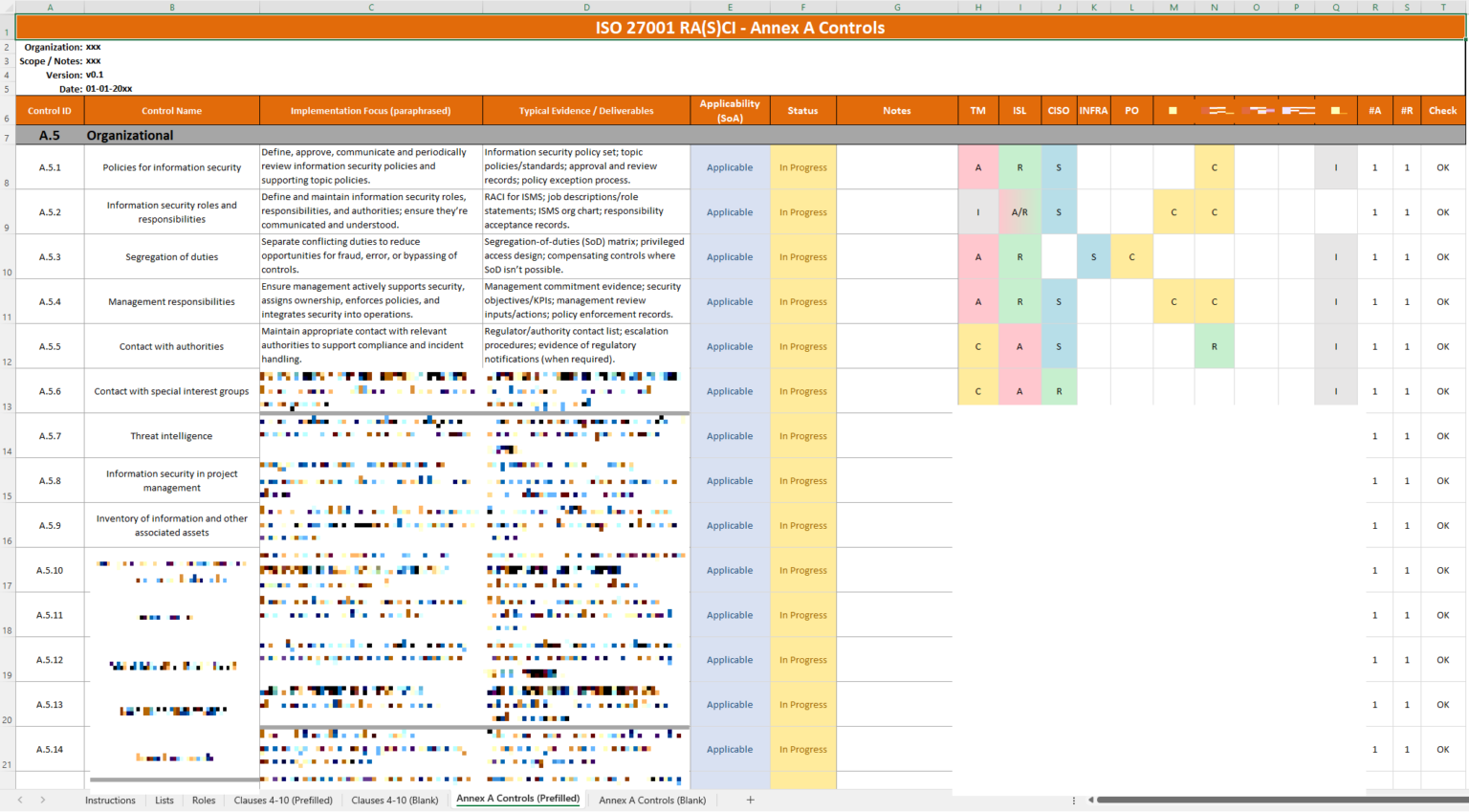 ISO 27001 & ISO 27002 RA(S)CI Matrix Template (Excel)
