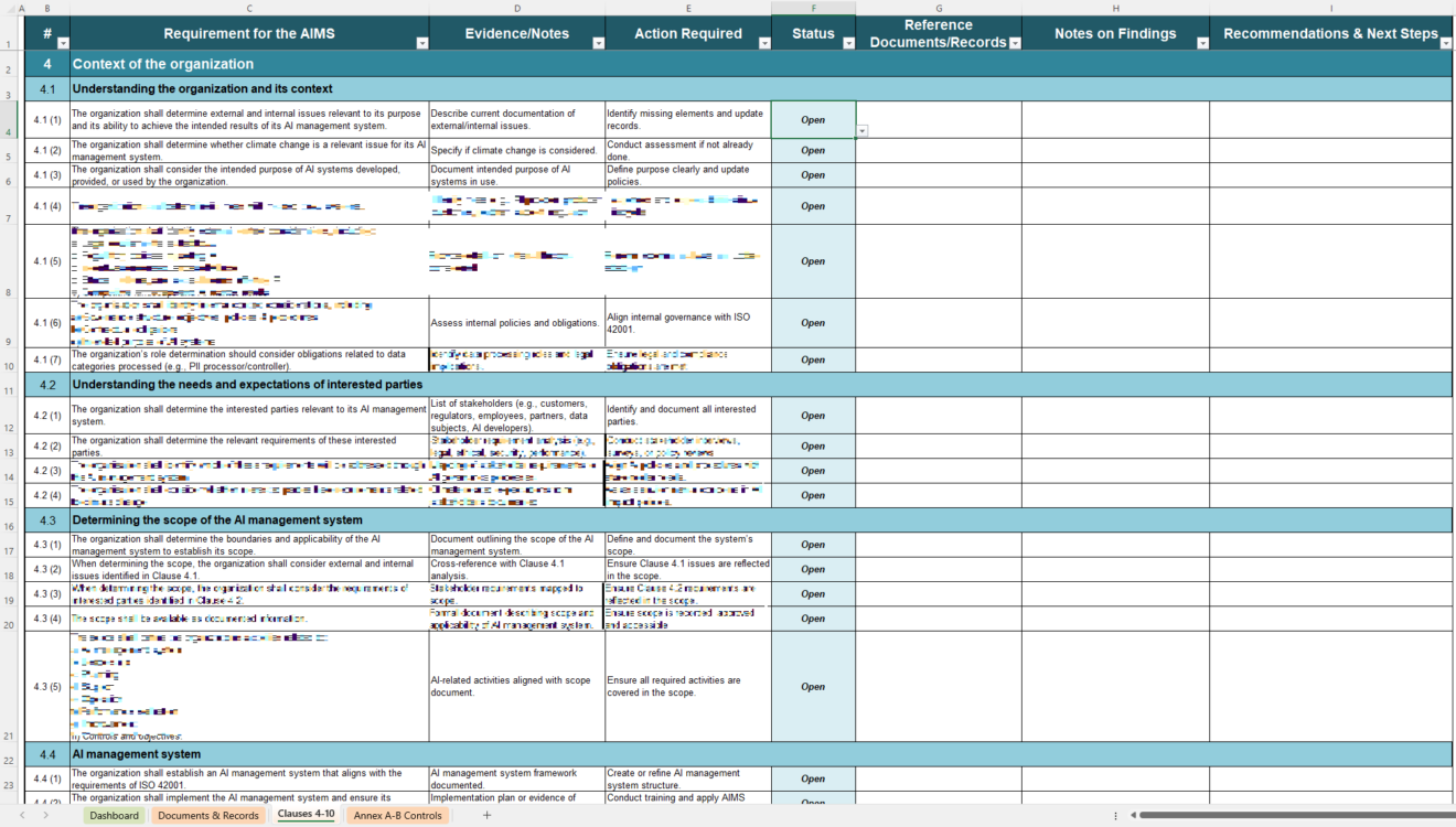 ISO 42001 Checklist Template (xls) | GAP Analysis