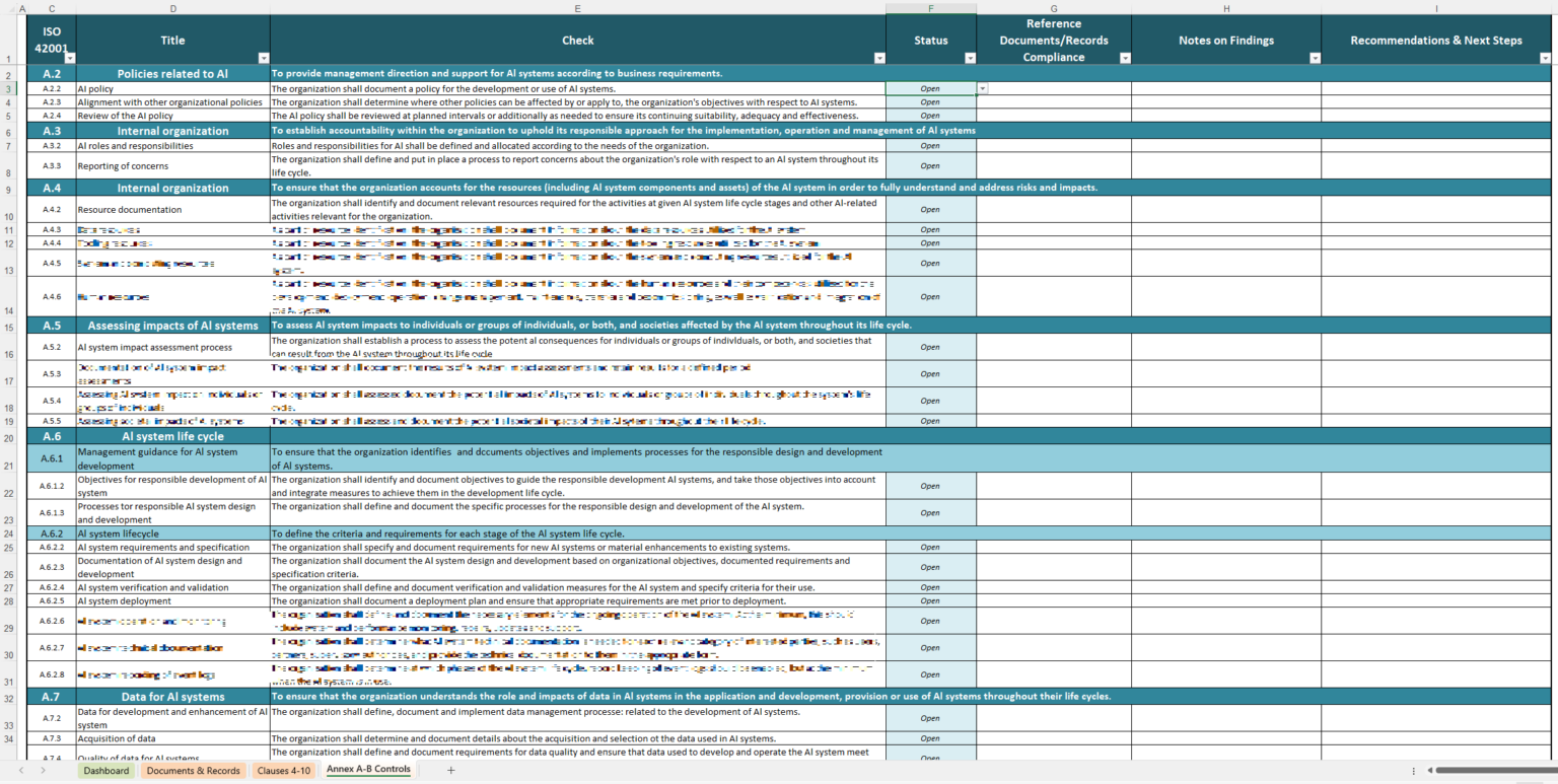 ISO 42001 Checklist Template Xls | Complete AI Compliance