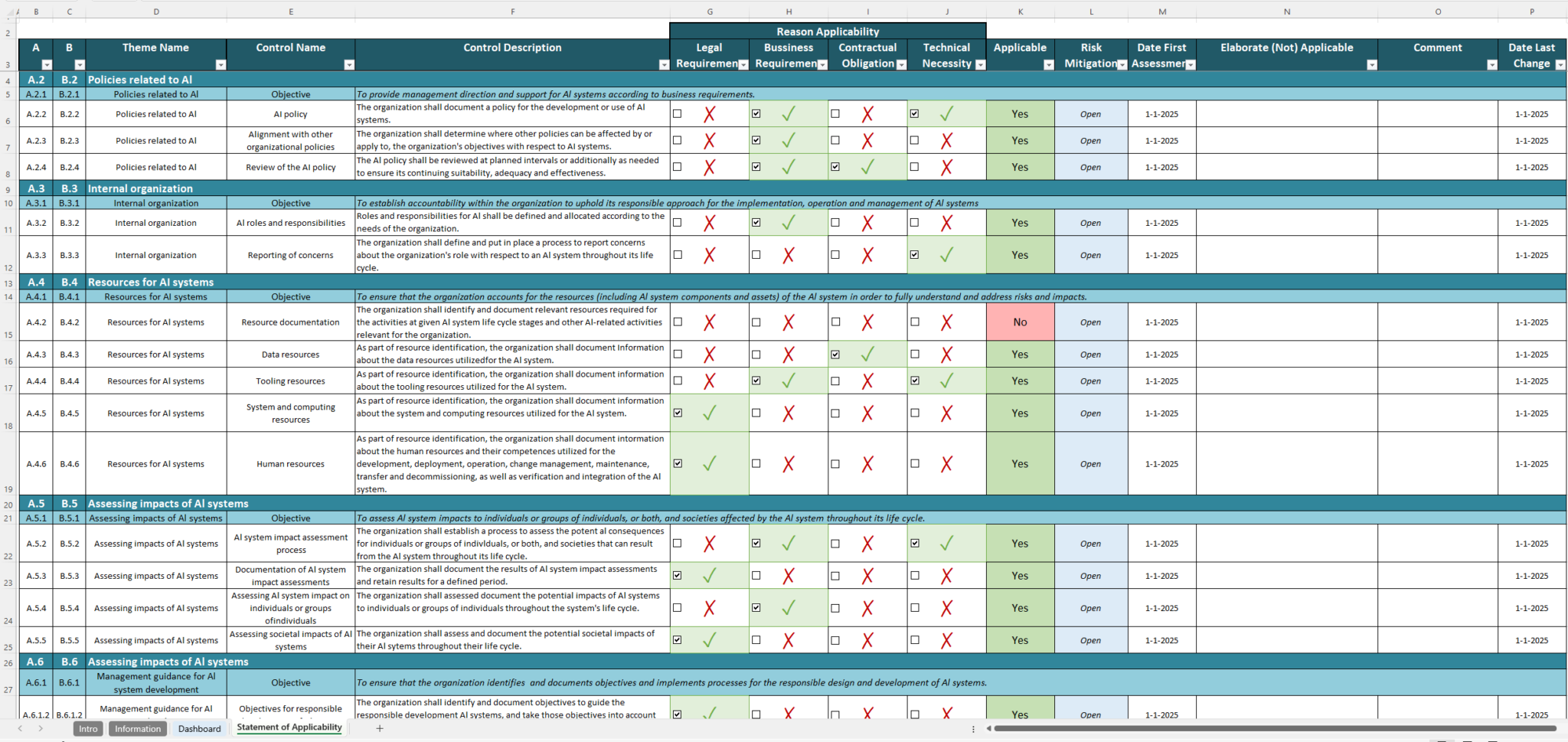 ISO 42001 SoA Template (.xls) | Control Justification