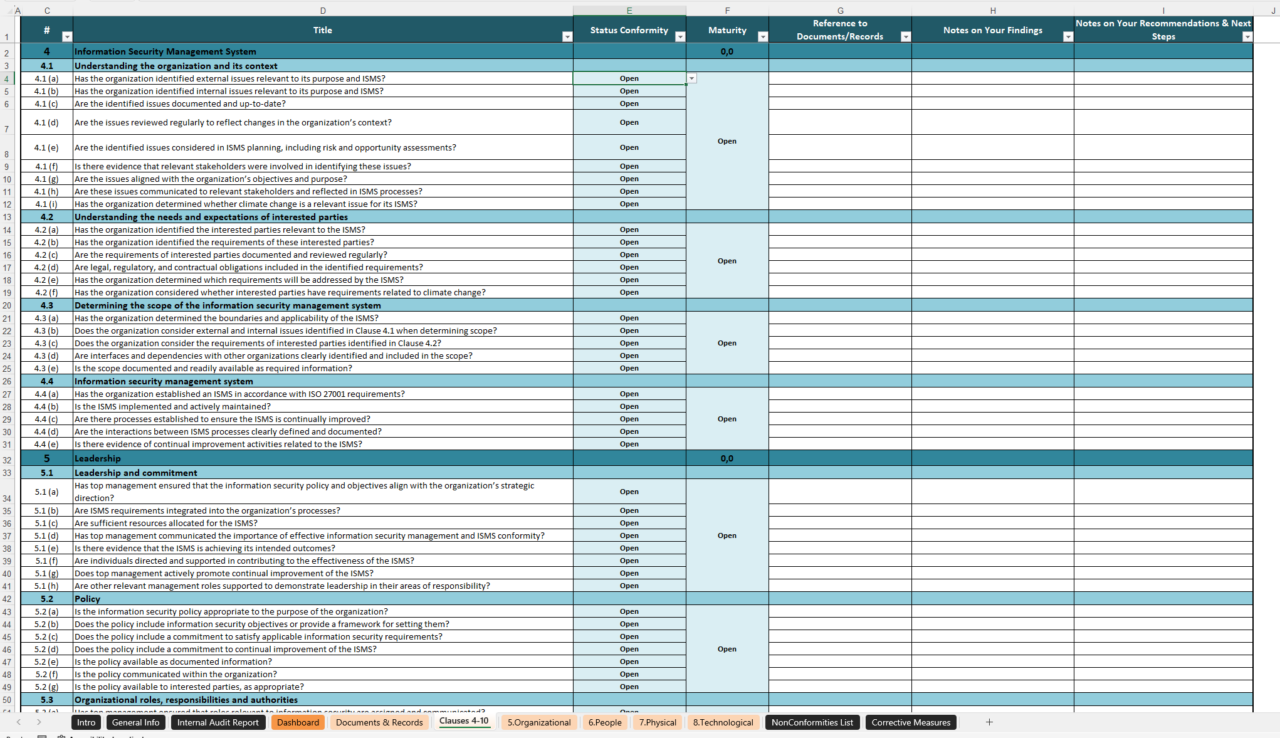 ISO 27001 Internal Audit Checklist Template | Xls Format