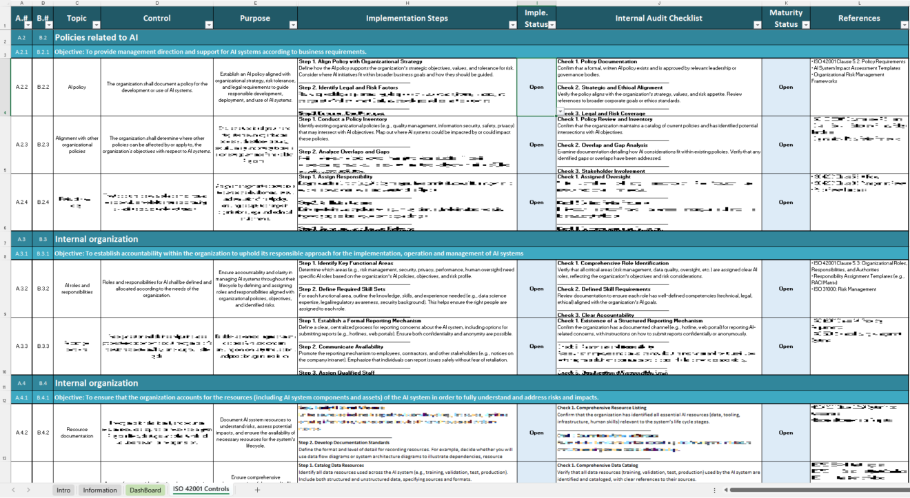 ISO 42001 Controls List | Excel Sheet Download