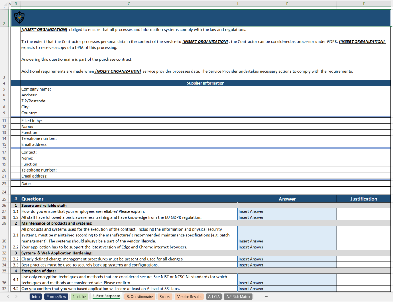 Downloadable Supplier Risk Analysis Template | Xls Format
